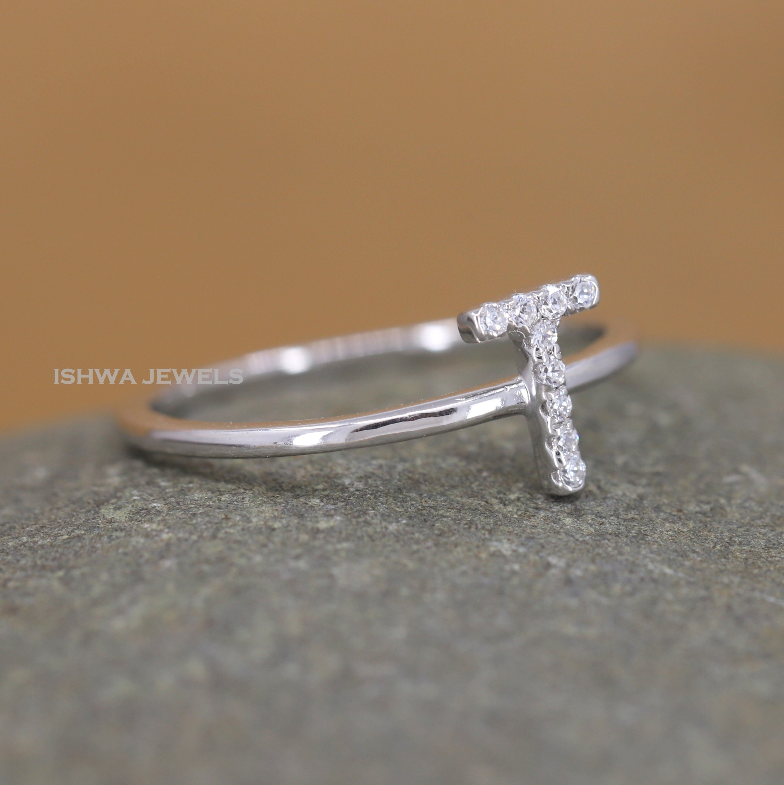 Diamond Initial Ring/ Natural Diamond Letter Ring/ 14K/18K | Etsy