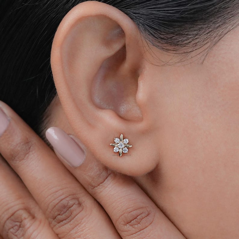 Natural Diamond Cluster Set Stud Earrings/ Round Diamond Flower Women ...