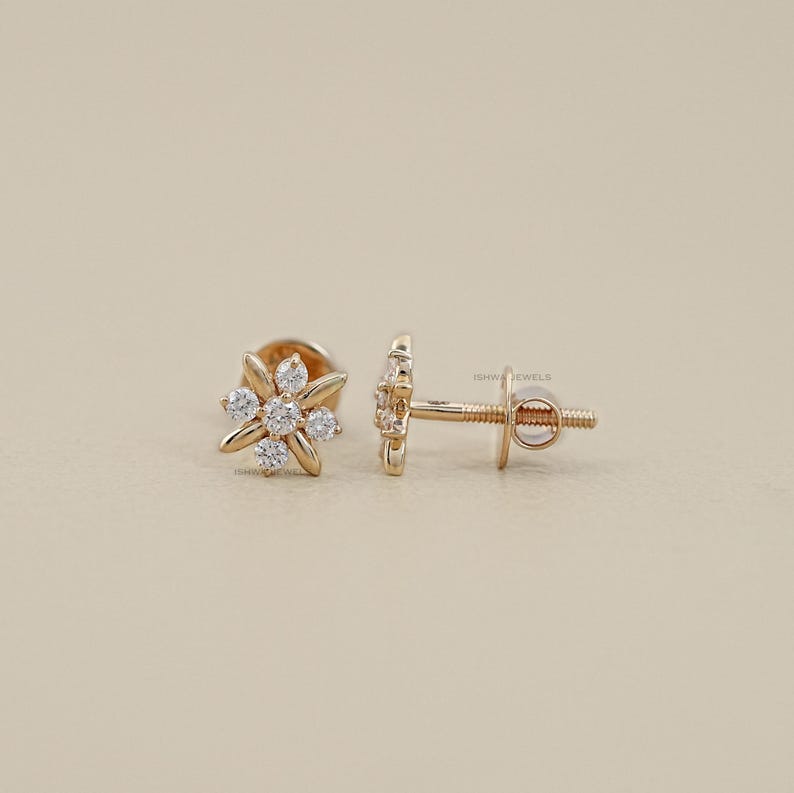 Natural Diamond Cluster Set Stud Earrings/ Round Diamond Flower Women ...