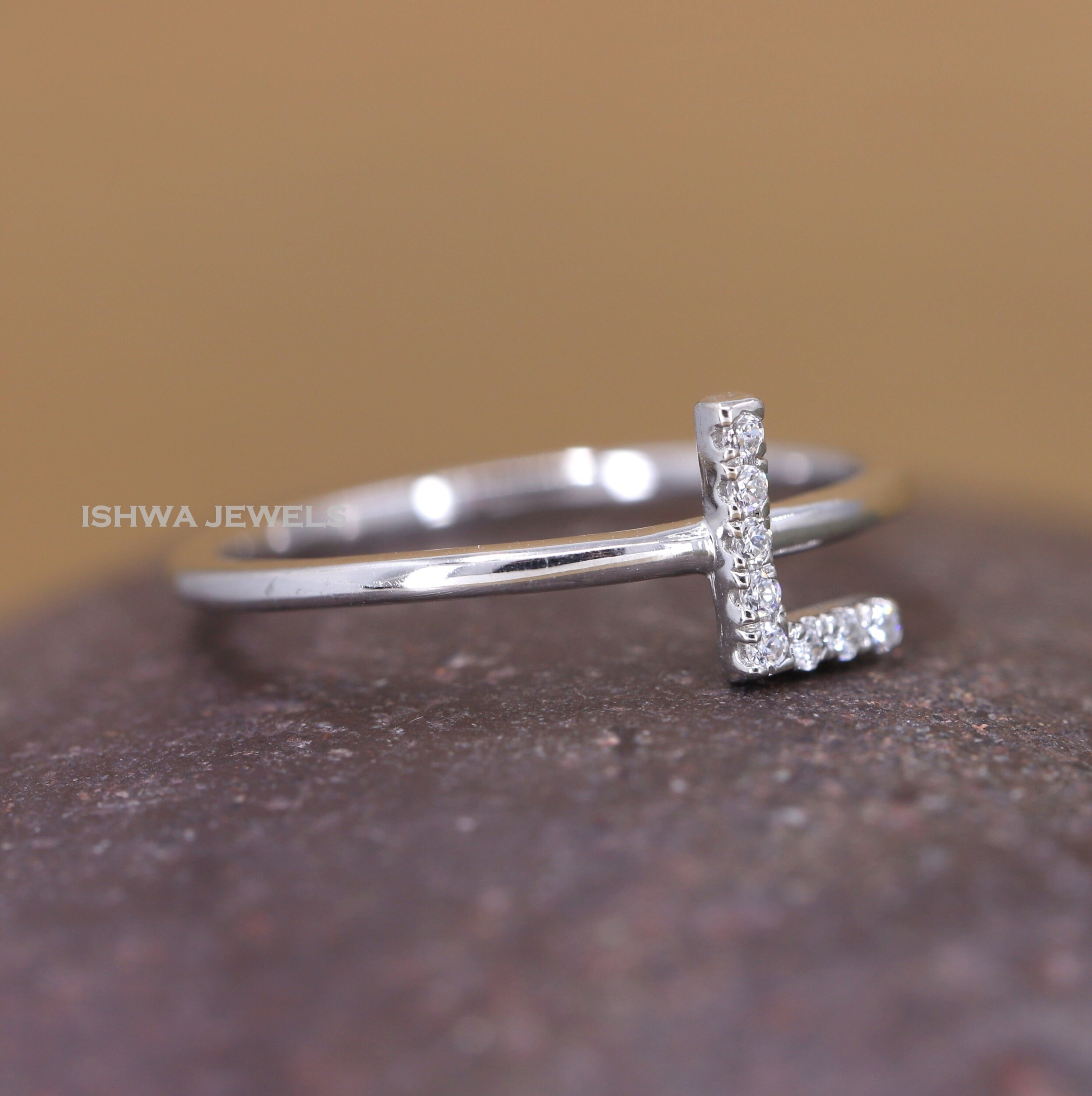 Custom Letter Diamond Ring/ L Initial Diamond Letter Ring/ | Etsy