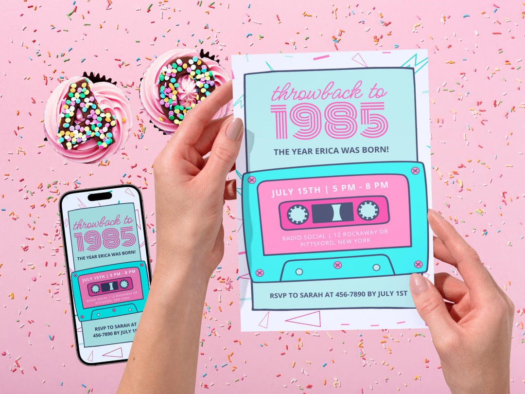Editable 80s Retro Birthday Invitation – Throwback to 1985 Party Invite ...