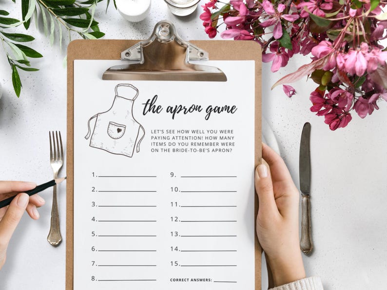 The Apron Game | DIY Printable Bridal Shower Game | Minimalist, Black ...