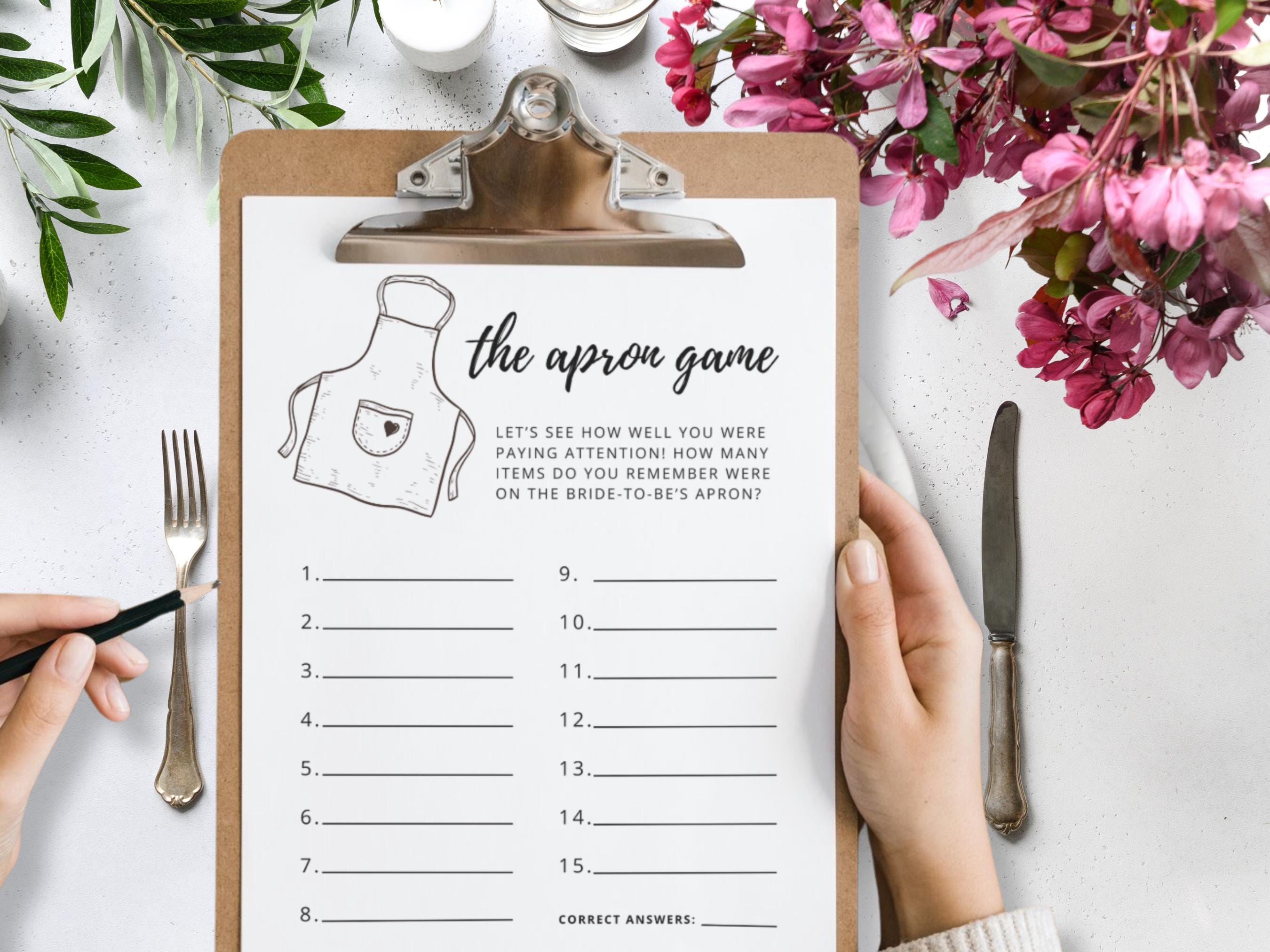 Apron Bridal Shower Game | the Apron Game | Unique & Fun Wedding and ...