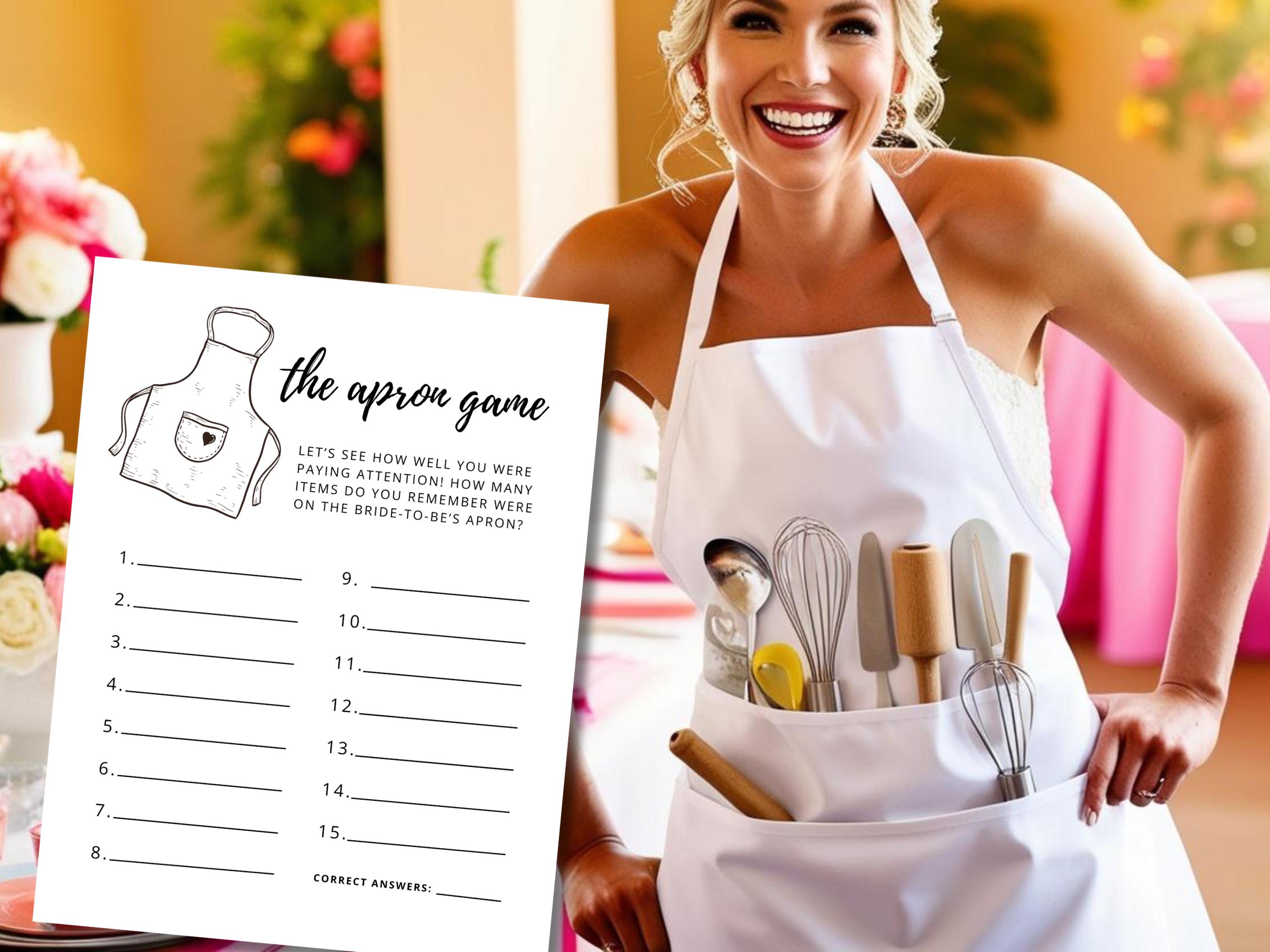 The Apron Game | DIY Printable Bridal Shower Game | Minimalist, Black and White, Line Art ...