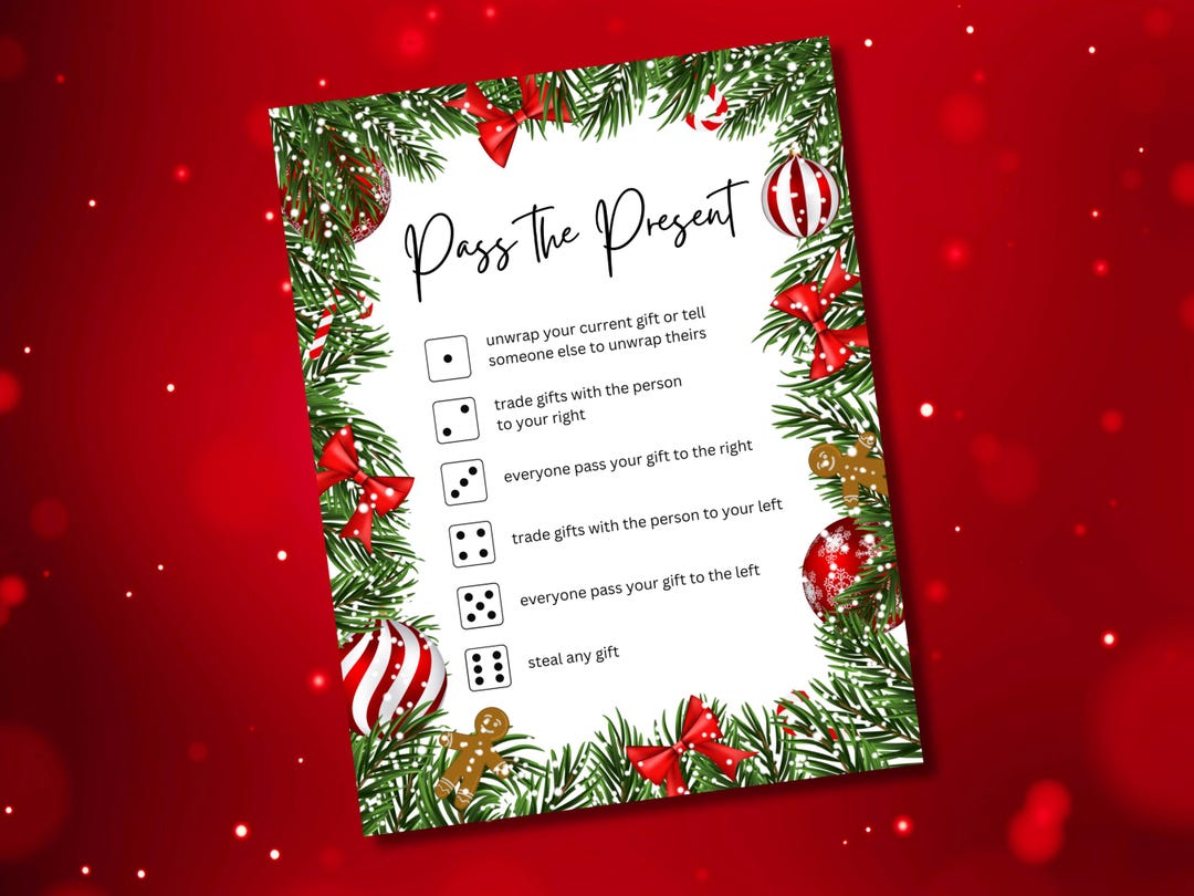 Pass the Present Game Printable Fun Christmas Party Gift Exchange ...