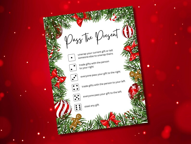 Pass the Present Game Printable | Fun Christmas Party Gift Exchange ...
