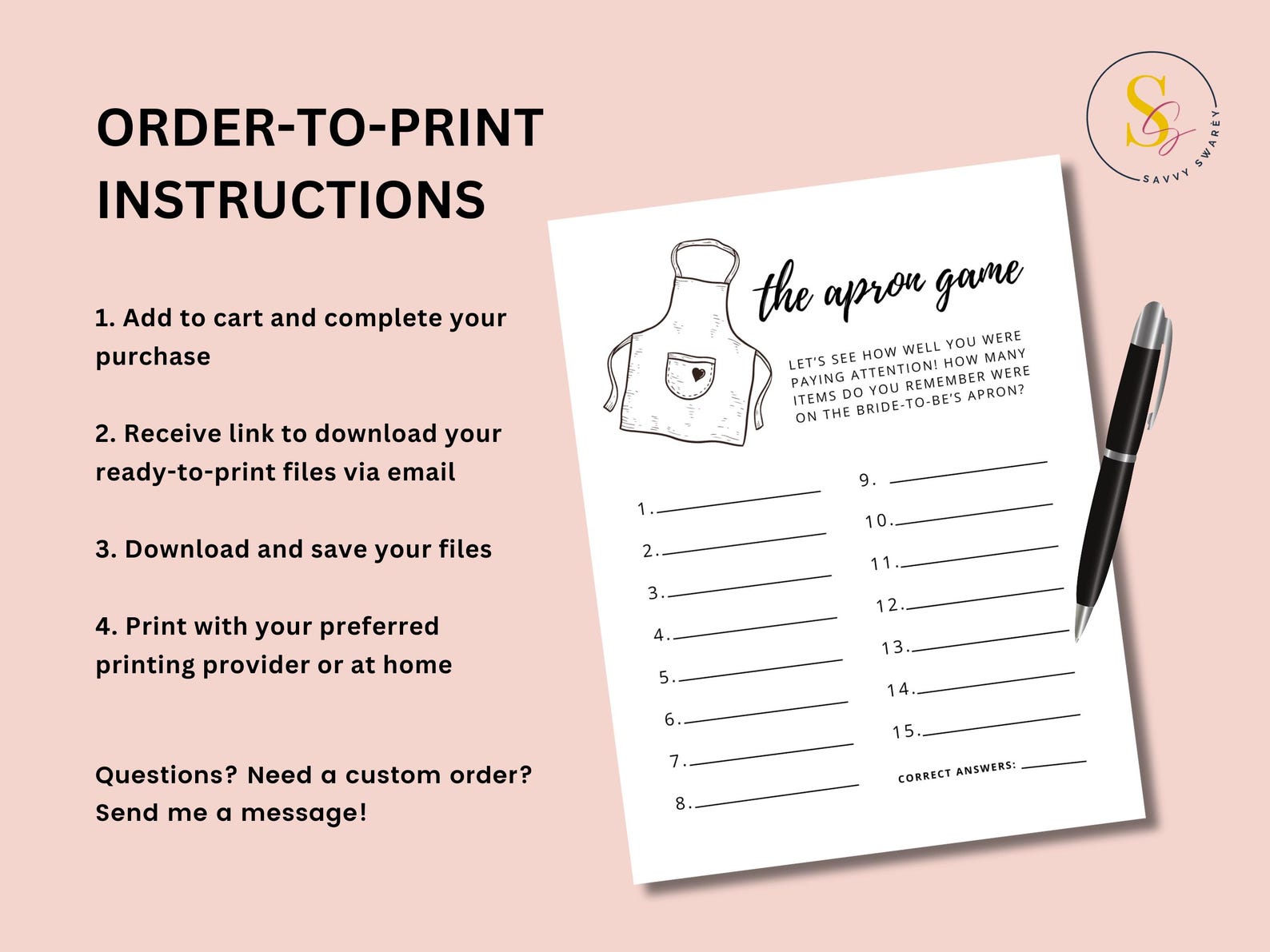 Apron Bridal Shower Game | the Apron Game | Unique & Fun Wedding and ...