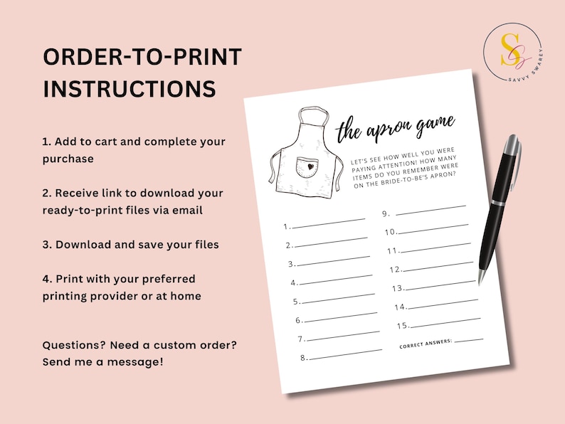 Apron Bridal Shower Game | the Apron Game | Unique & Fun Wedding and ...