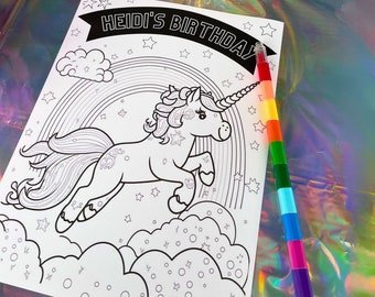 Happy Birthday Editable Coloring Page, Unicorn Rainbow, Digital ...