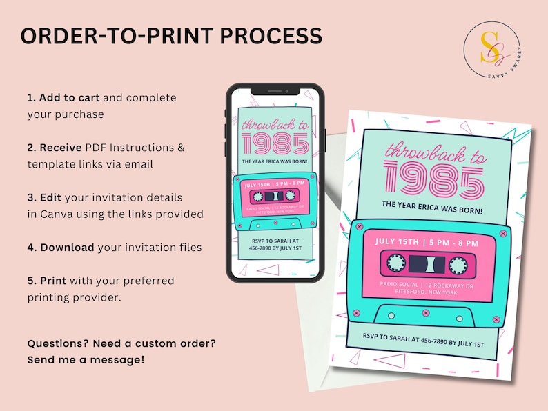 Editable 80s Retro Birthday Invitation – Throwback to 1985 Party Invite ...