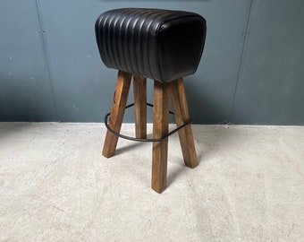Leather Breakfast Bar Kitchen Counter Stool - Wood Legs Pommel Horse ...