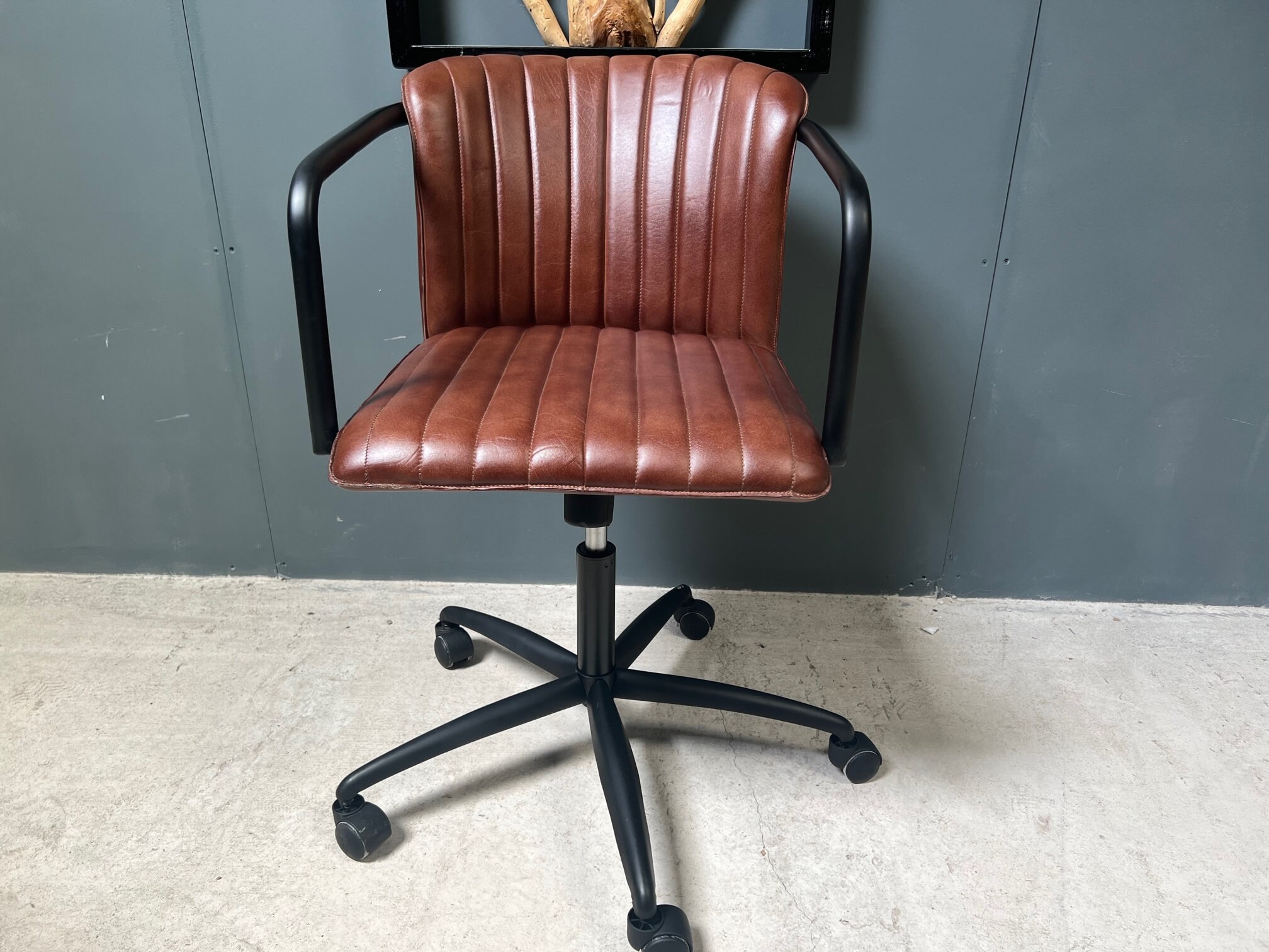 Ribbed Leather Office Swivel Chair in Tan Etsy