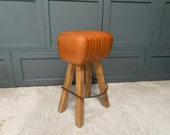 Leather Breakfast Bar Kitchen Counter Stool Wood Legs Pommel Horse ...