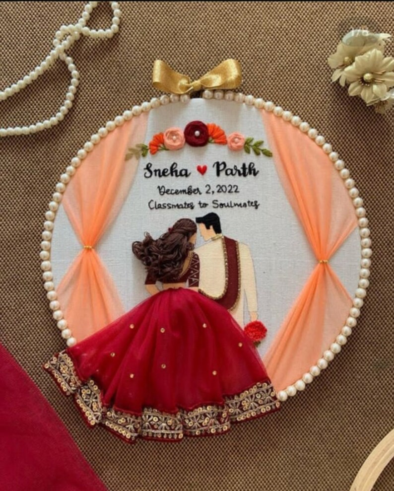 Wedding Gift Embroidered Hoop for Couple, Wedding Calender Hoop, Custom ...