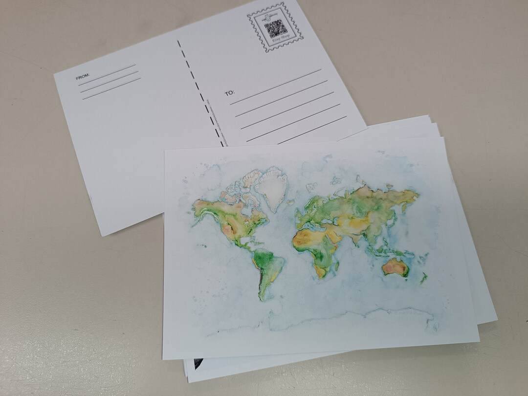 Postcard world Map Watercolor - Etsy