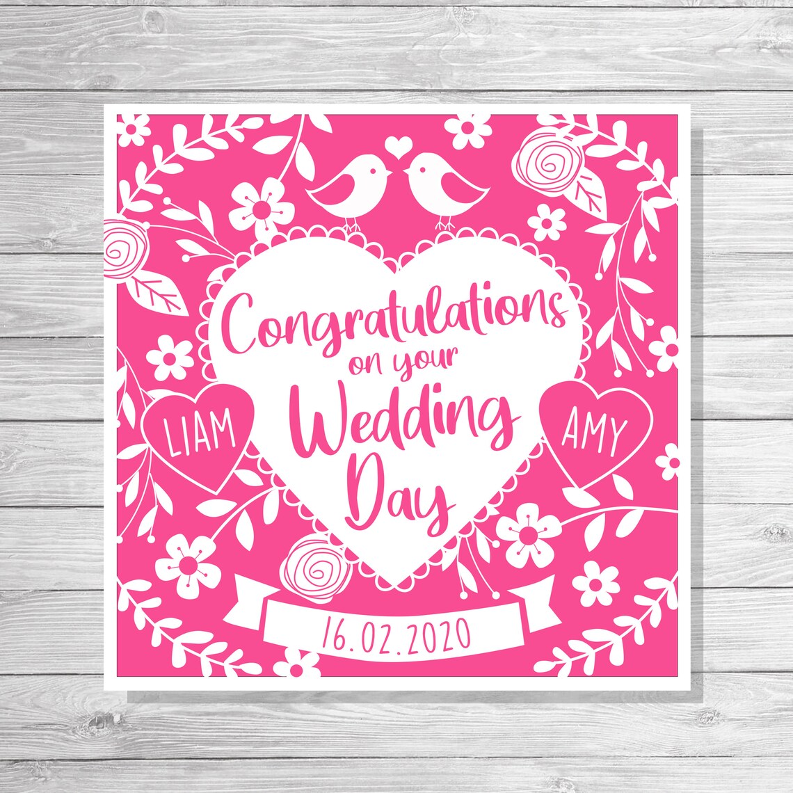 Personalised Wedding Card/love/flowers/heart - Etsy