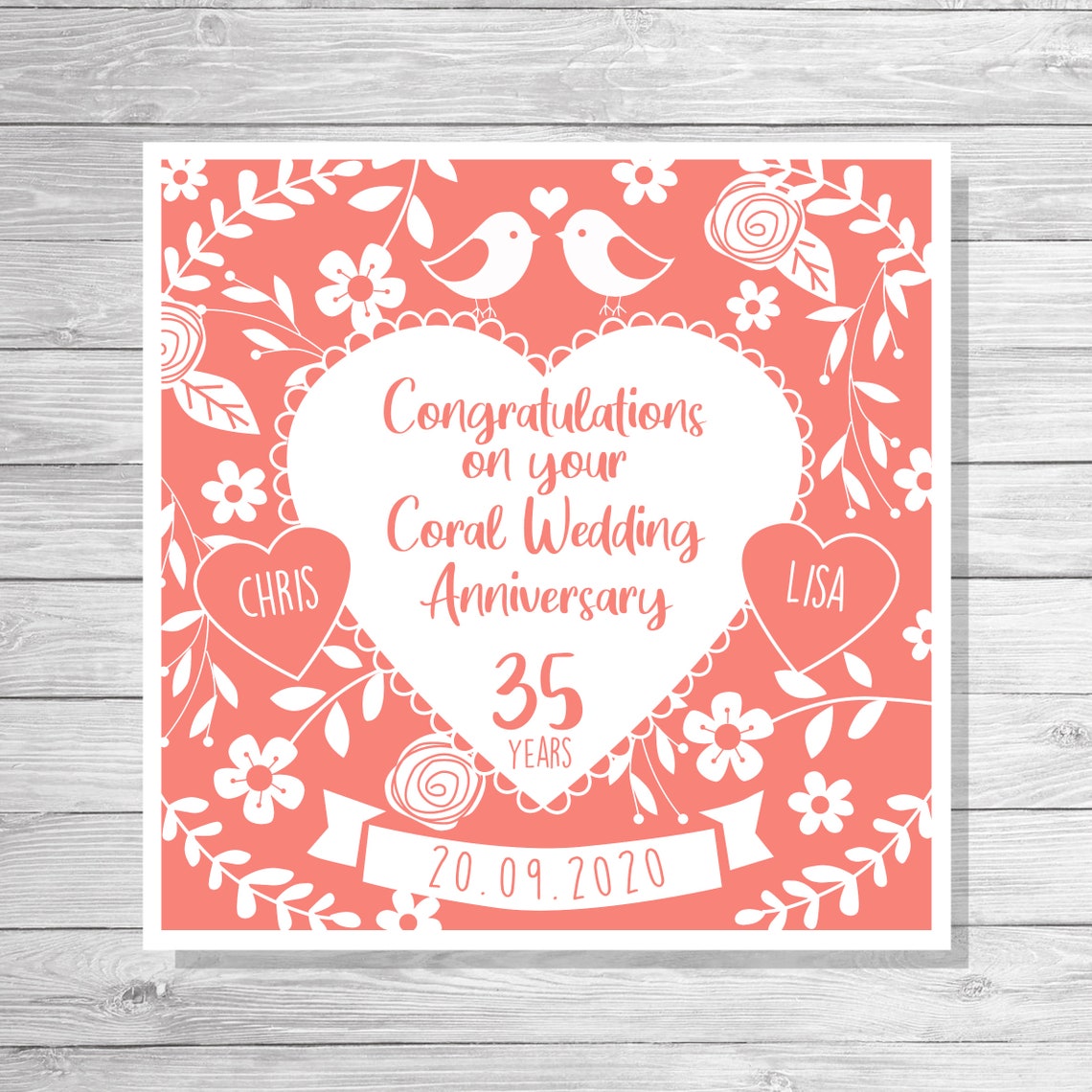 Personalised Coral Wedding Anniversary | Etsy