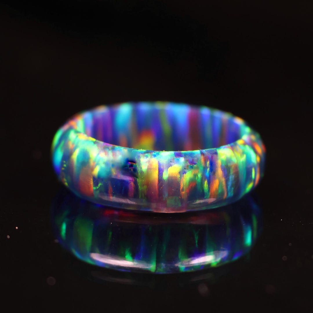 Black Solid Opal Ring, Thin Pure Orange Bello Opal Band, Opal Ring ...