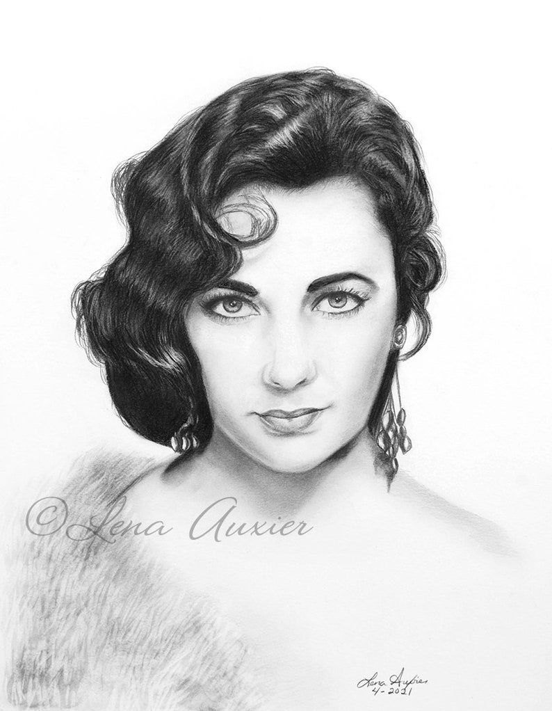 Elizabeth Taylor Original Pencil Drawing Celebrity Actress - Etsy