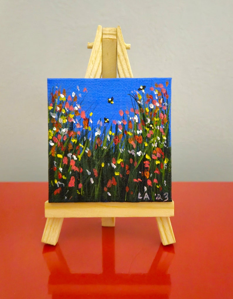 Hand Painted Fridge Magnet Art, Flowers and Bumblebees Refrigerator ...