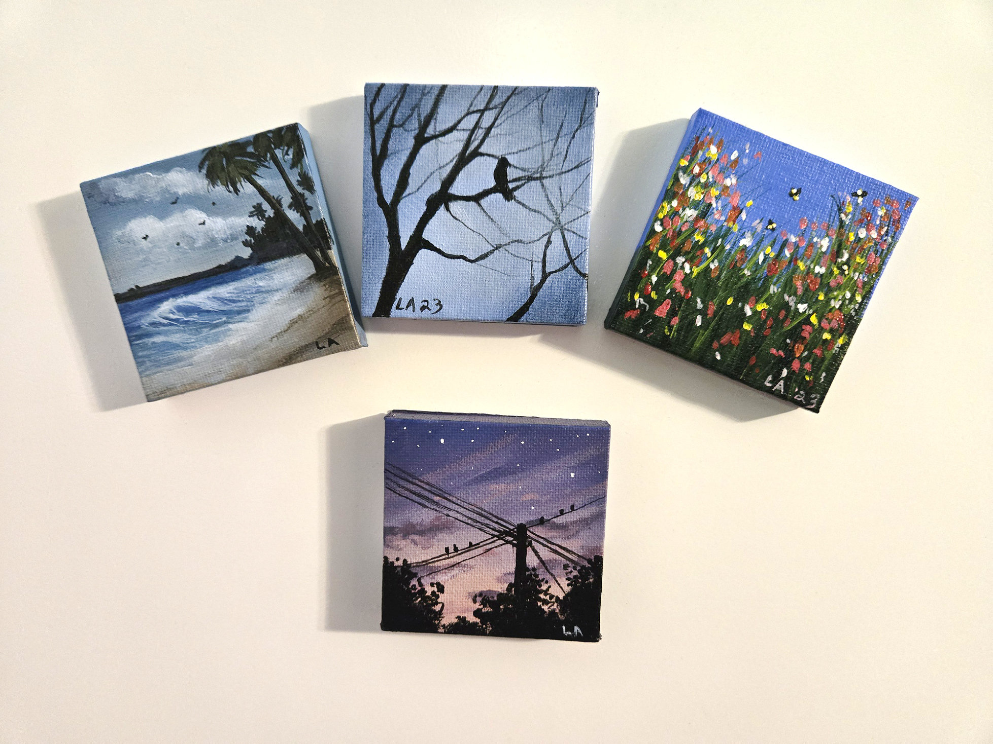 Hand Painted Fridge Magnet Art, Flowers and Bumblebees Refrigerator ...