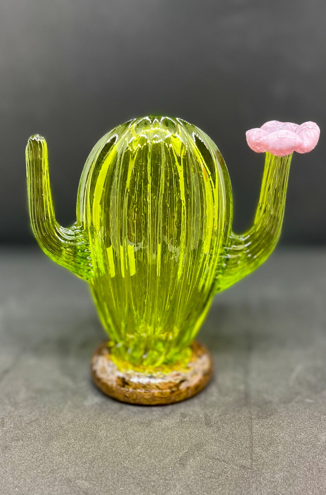 Hand Blown Glass Cactus With Pink Flower-one of a Kind - Etsy