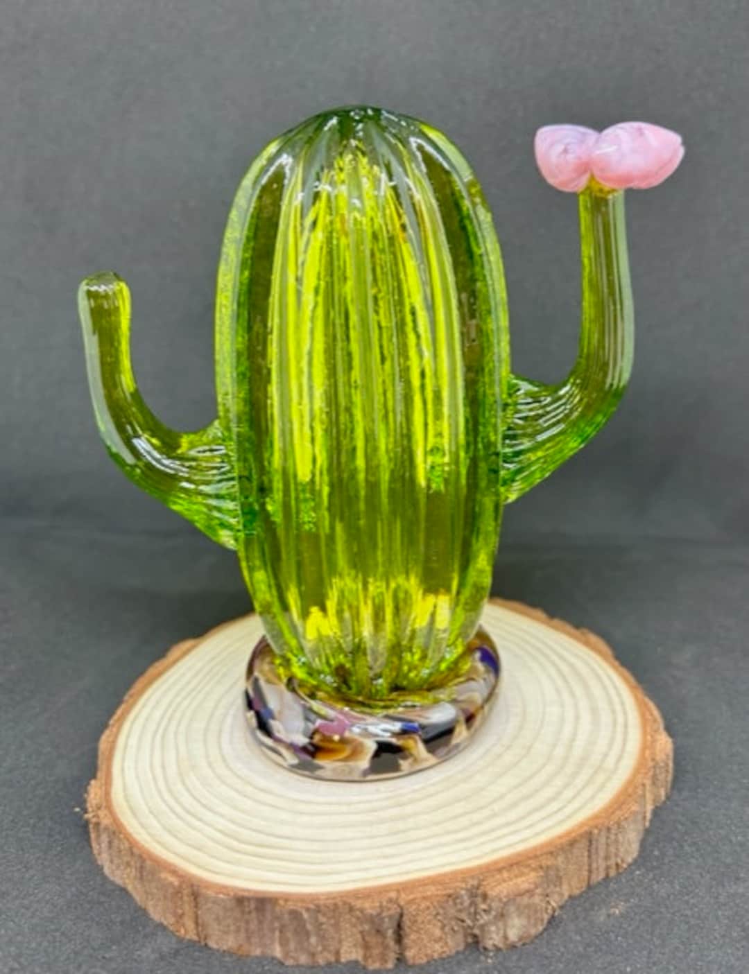 Hand Blown Glass Cactus With Pink Flower-one of a Kind - Etsy