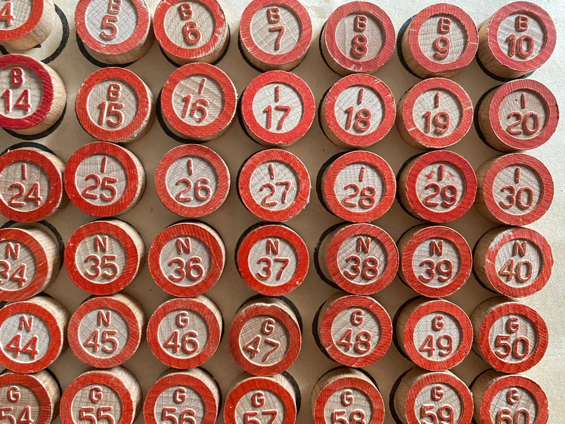 Set of 75, Vintage, Wooden, Bingo Numbers, Tombola Game, Lotto Tiles ...