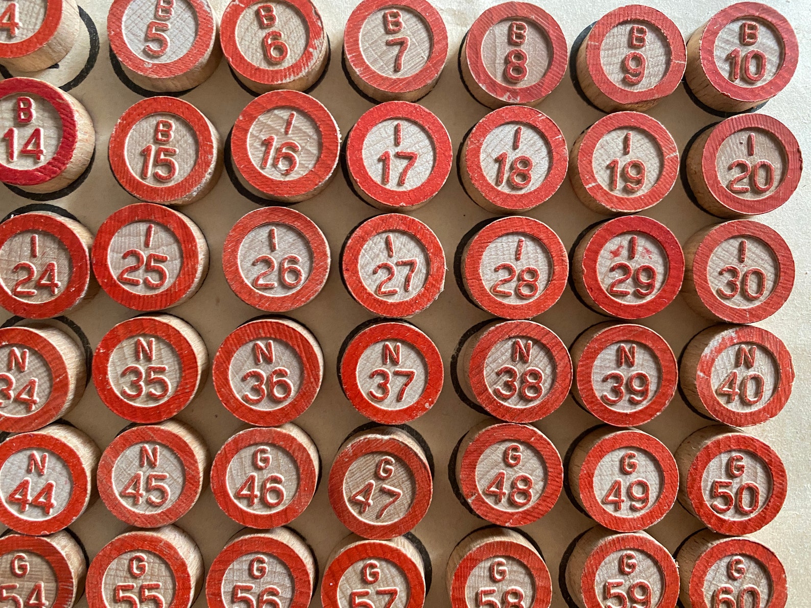 Set of 75, Vintage, Wooden, Bingo Numbers, Tombola Game, Lotto Tiles ...