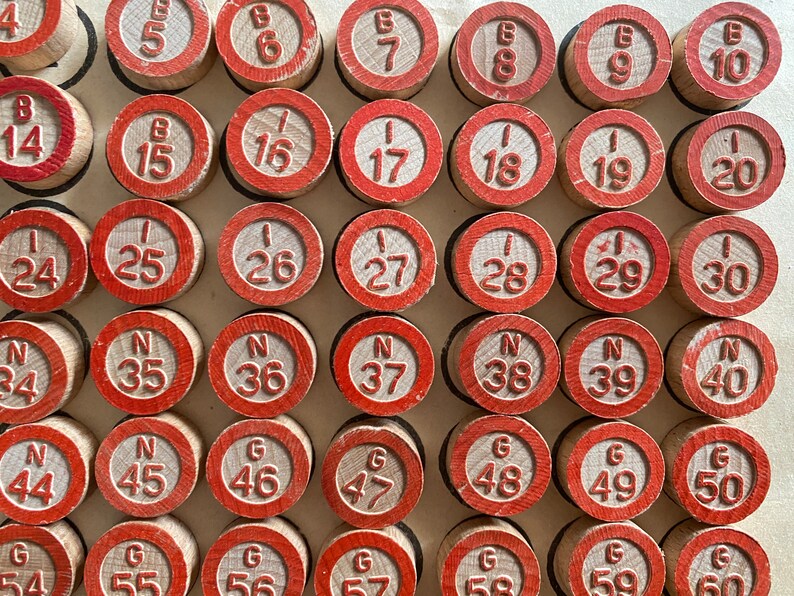 Set of 75, Vintage, Wooden, Bingo Numbers, Tombola Game, Lotto Tiles ...