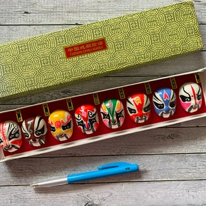 Set of 8 Chinese Opera Masks Small Masks Miniature Vibrant Colours in ...