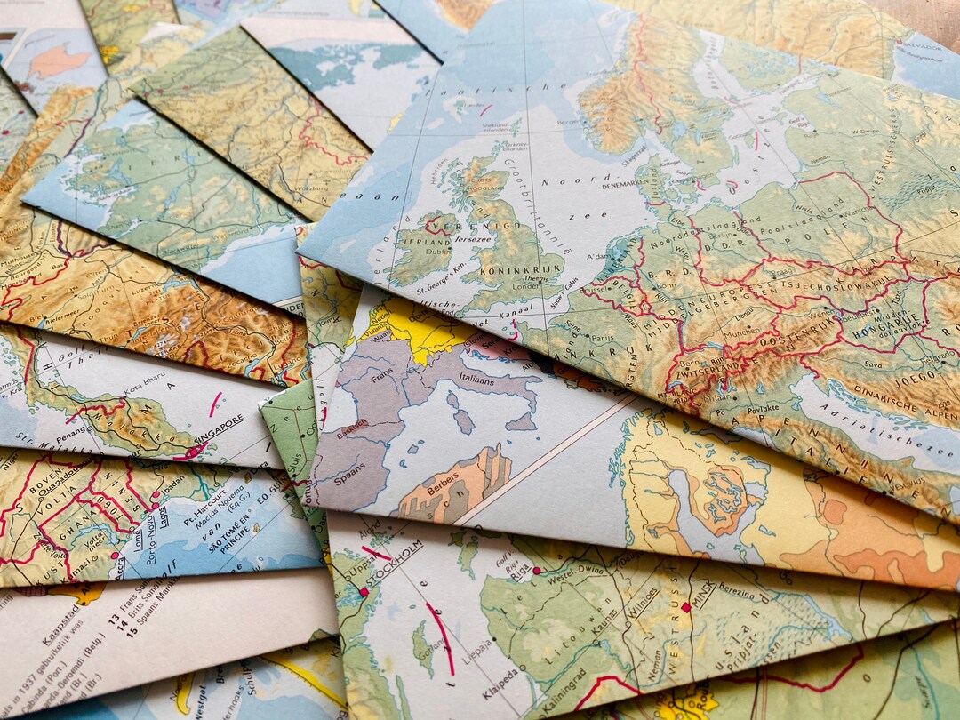 25 Handmade Envelopes, Created From Old World Maps, Great Stationary ...