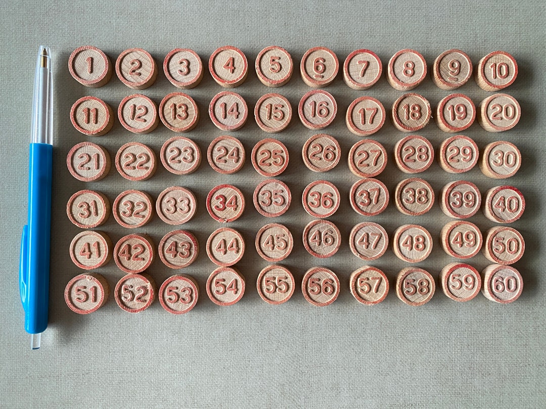 Set of 60, Vintage, Wooden, Bingo Numbers, Tombola Game, Lotto Tiles ...