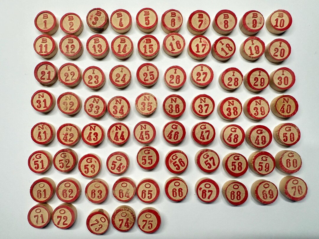 Set of 75 Vintage Wooden Bingo Numbers Tombola Lotto Game Pieces Game ...