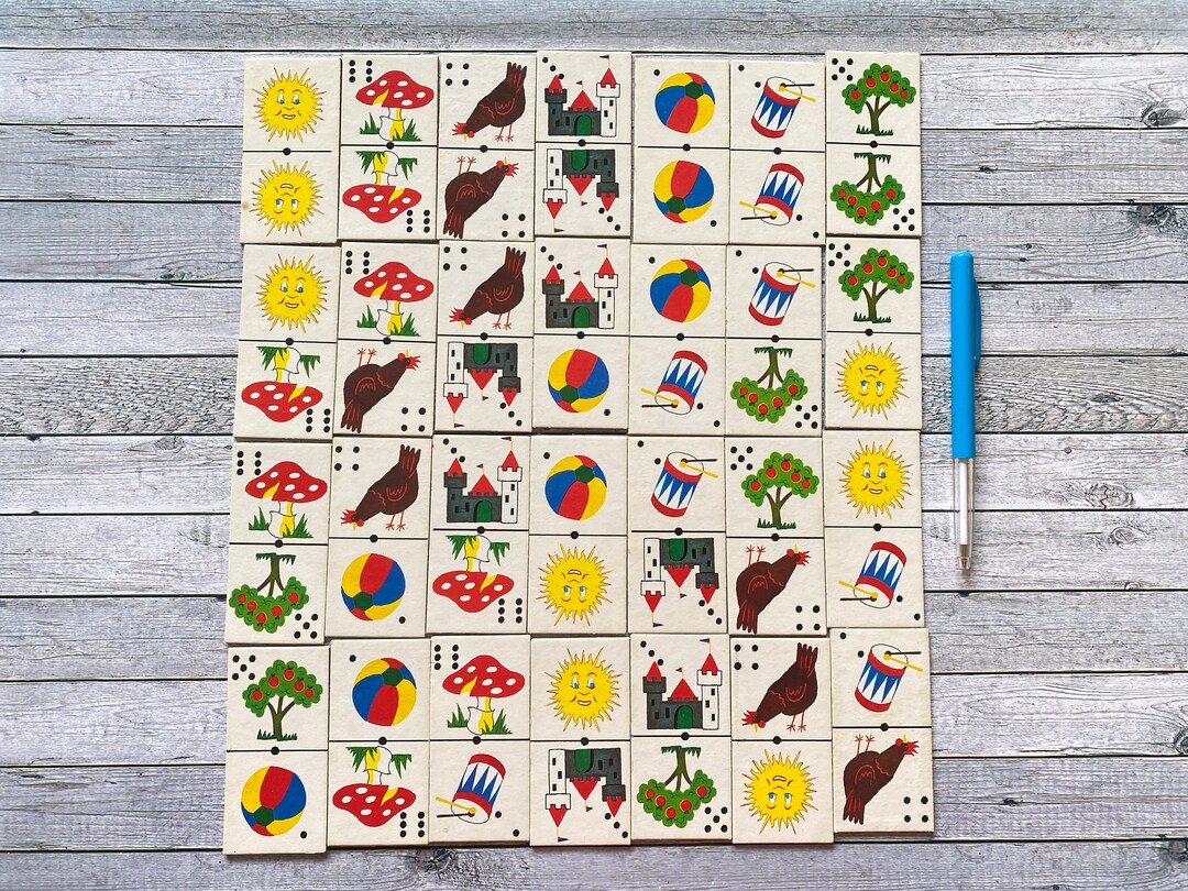 28 Vintage Domino, Cardboard, Fun Designs, Complete Set, Mushrooms ...