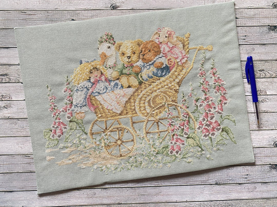 Cross Stitch Bears in a Pram. for Baby Room Great Gift at Baby Shower ...