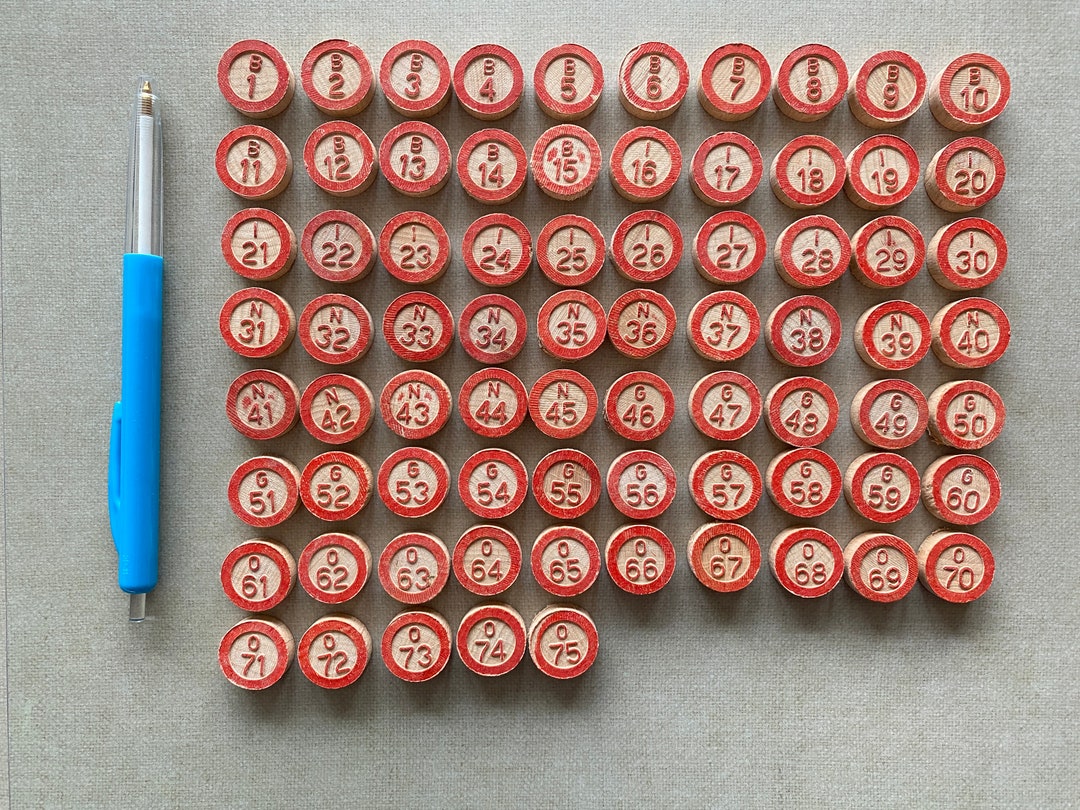 Set of 75, Vintage, Wooden, Bingo Numbers, Tombola Game, Lotto Tiles ...