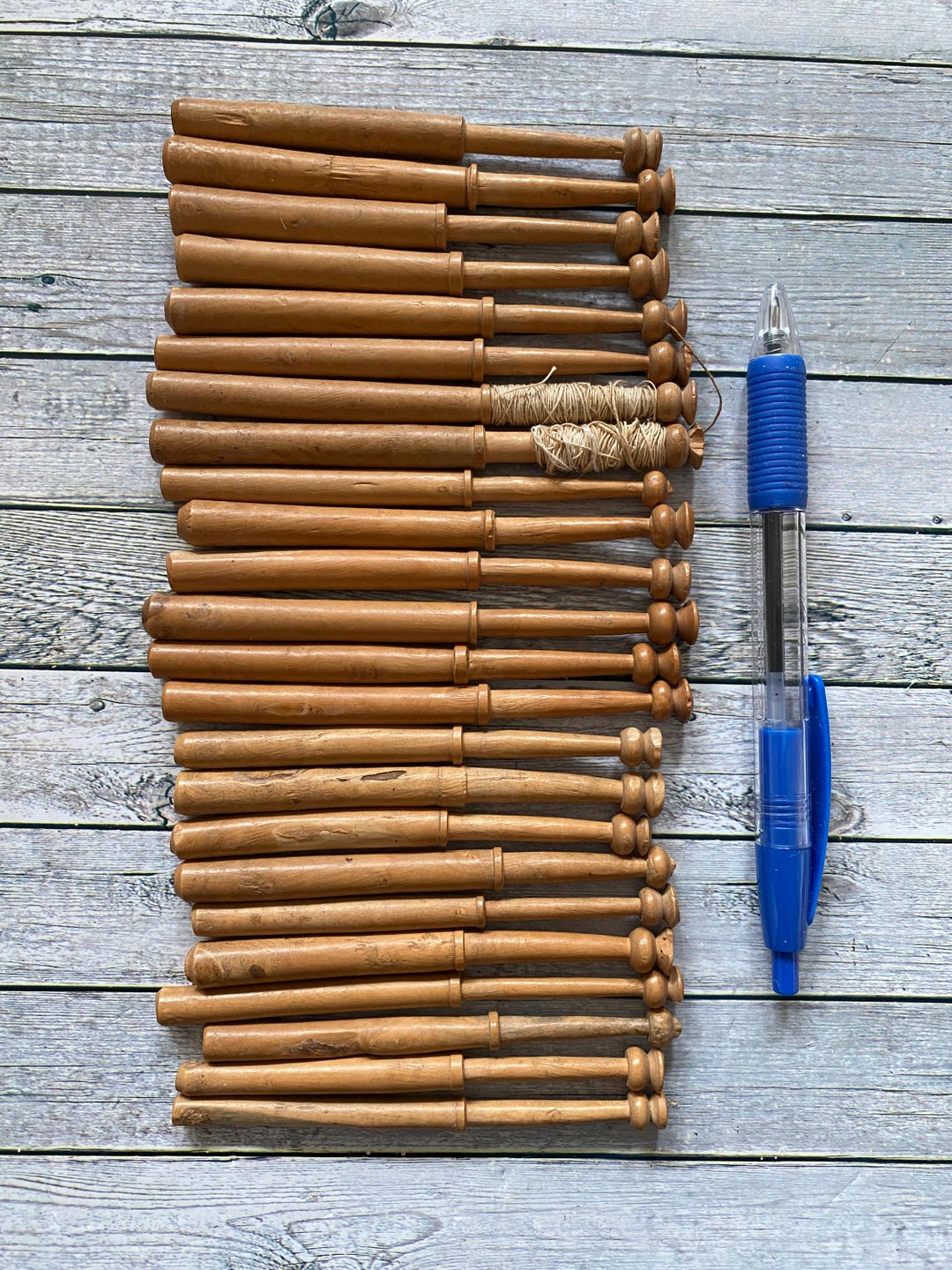 Set of 24 Antique Bobbins Lace. Wooden Bobbin Lace Items. Dutch and ...