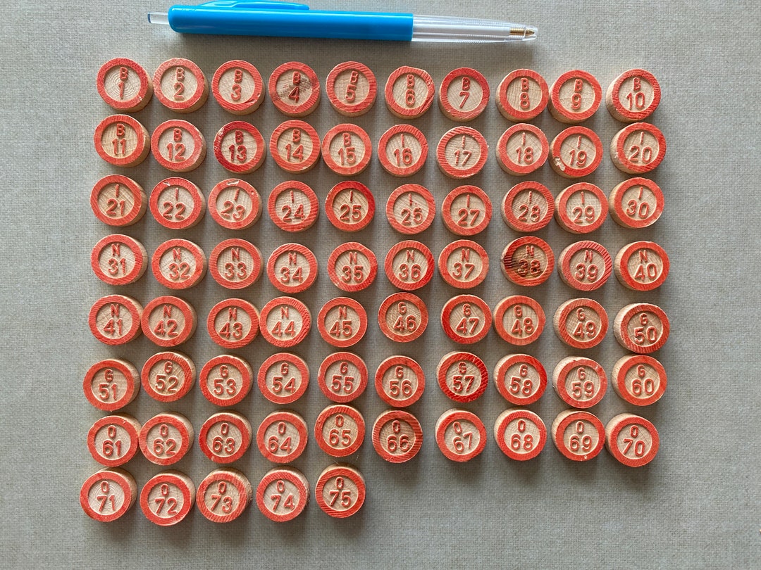 Set of 75, Vintage, Wooden, Bingo Numbers, Tombola Game Lotto Tiles ...