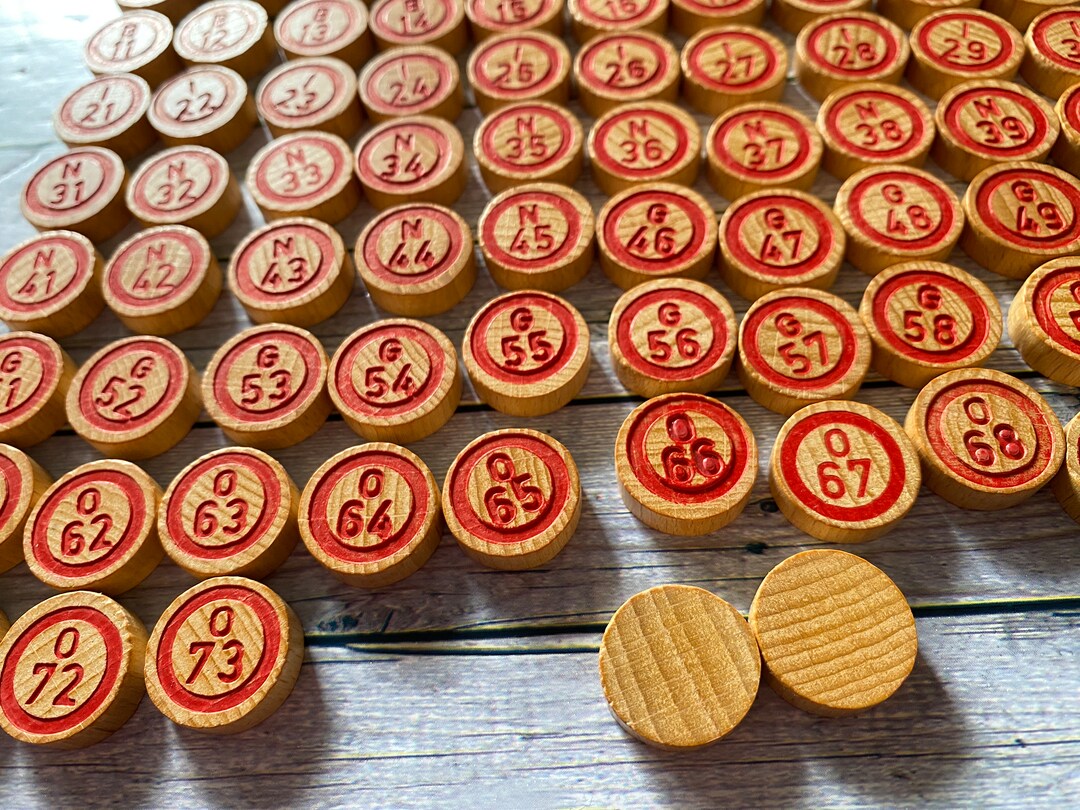 75 Wooden Bingo Numbers Vintage Bingo Numbers Tombola Game Lotto Tiles ...