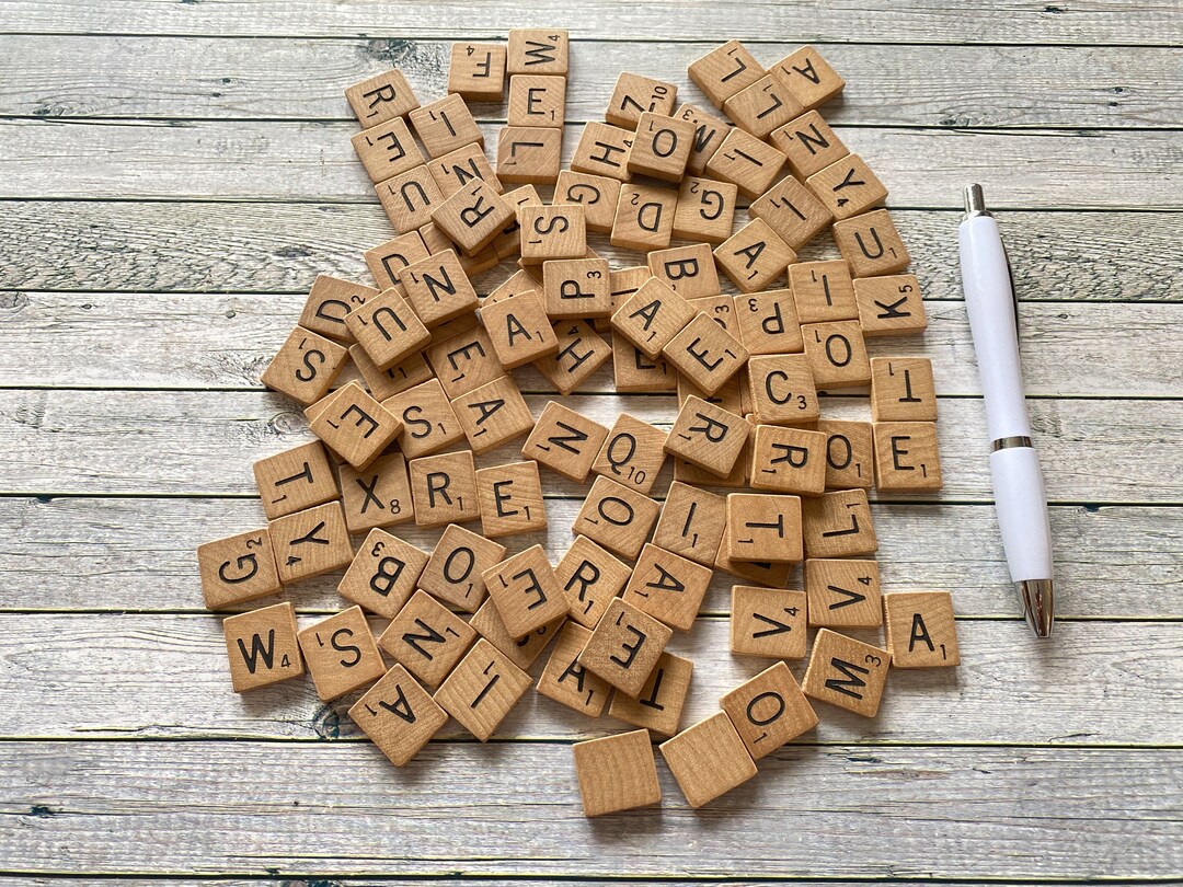 Set of 100, Vintage, Wooden, Scrabble, Letters Game, Black, Wooden ...