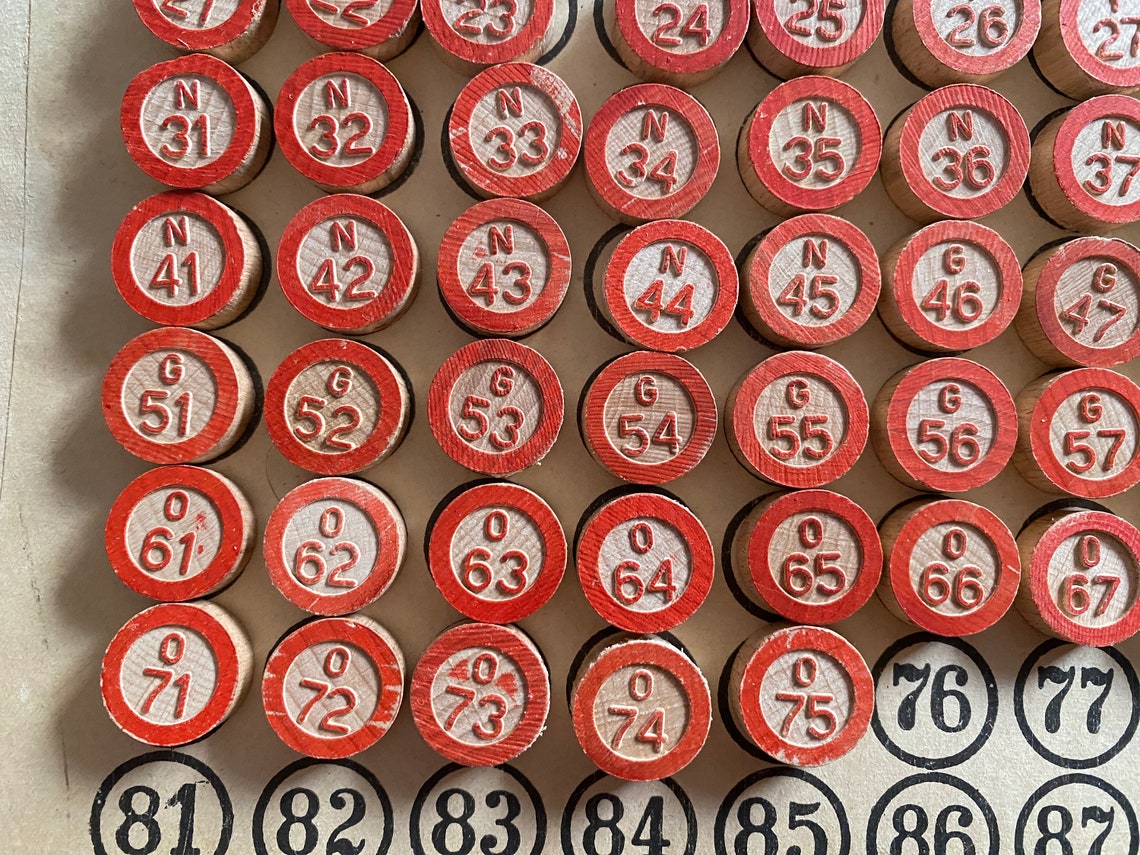 Set of 75, Vintage, Wooden, Bingo Numbers, Tombola Game, Lotto Tiles ...
