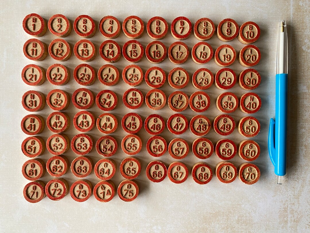 Set of 75 Vintage Wooden Bingo Numbers Tombola Game Lotto Tiles ...