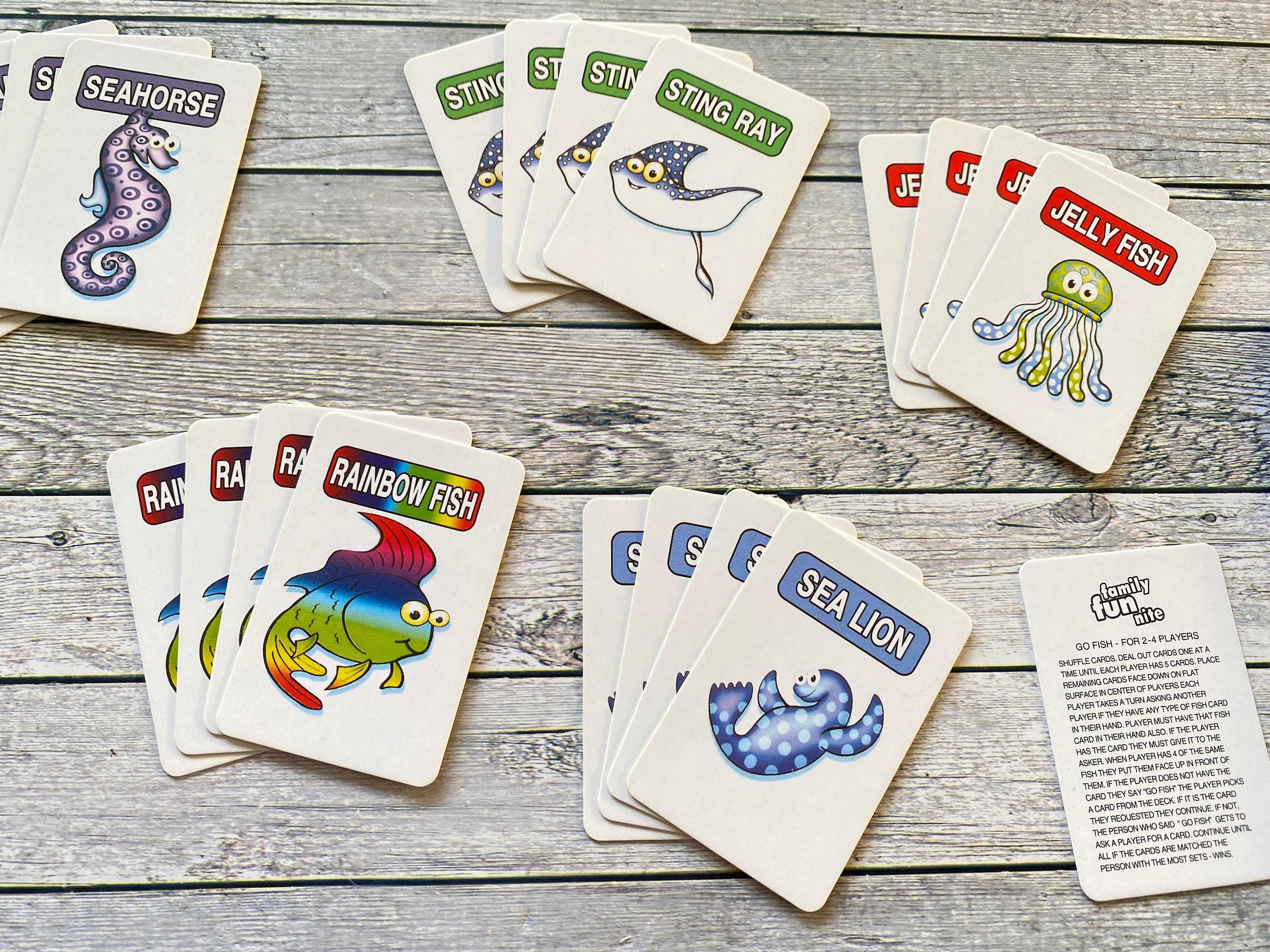 36 Mini Cards Go Fish Memory Game Card Game,sea Animals - Etsy