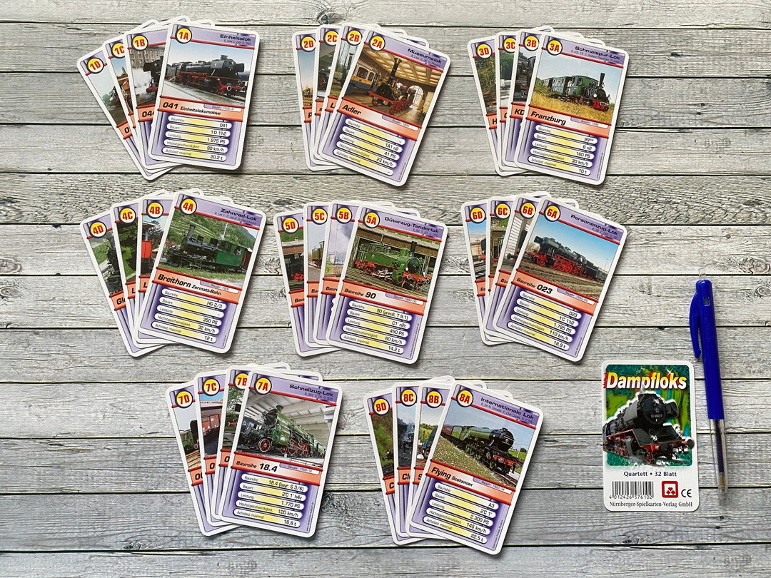 Complete, Vintage, Playing Card, Trains, Locomotives, 32 Cards, Old ...