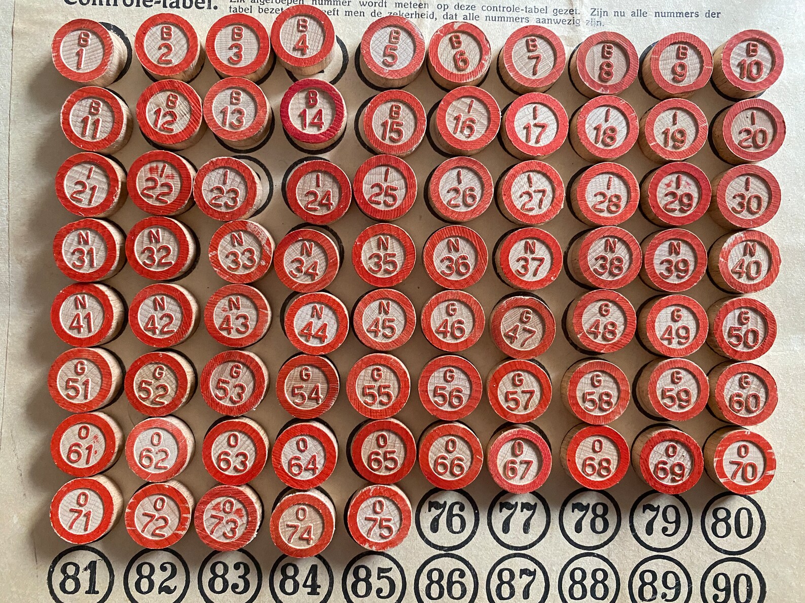 Set of 75, Vintage, Wooden, Bingo Numbers, Tombola Game, Lotto Tiles ...