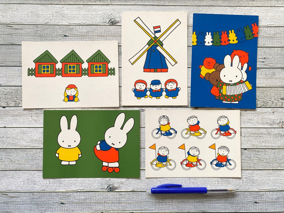 5 Vintage, Miffy, Postcards. Nijntje, Dick Bruna, Dutch, Great for Junkjournaling, Worldwide ...