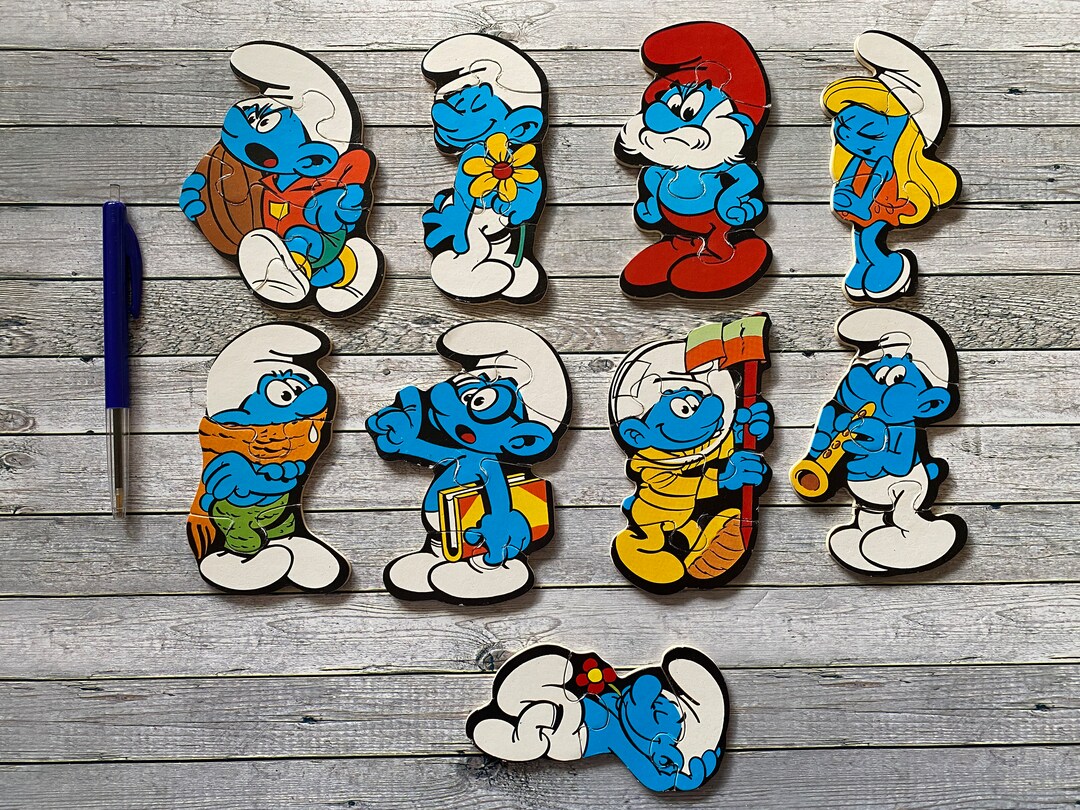 9 Wooden Smurf Jigsaws Box With Vintage Smurf Puzzles Complete 1983 ...