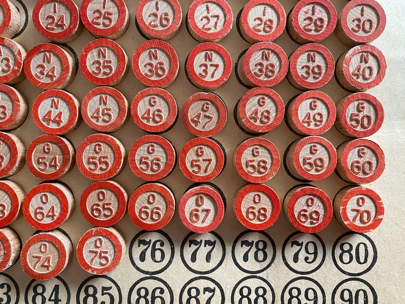 Set of 75, Vintage, Wooden, Bingo Numbers, Tombola Game, Lotto Tiles ...