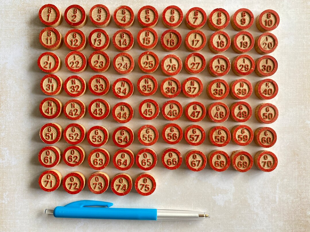 Set of 75, Vintage, Wooden, Bingo Numbers, Tombola Game, Lotto Tiles ...